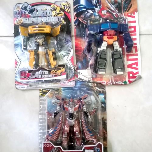 Jual Transformers optimus prime dino grimlock bumblebee t-rex robot set ...