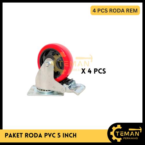 Jual PAKET RODA PVC 5 INCH / PAKET 4 PCS RODA TROLLEY 5" MATI HIDUP REM ...