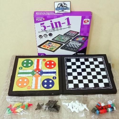Jual Magnetic board game 5 in 1 Catur Ludo Ular tangga snake ladder halma - Kota Surabaya ...