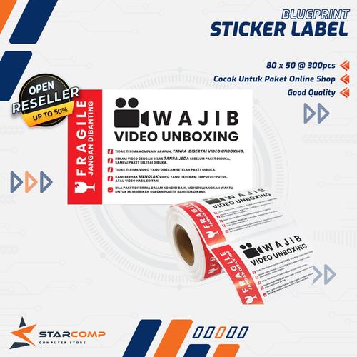 Jual Label Sticker Fragile Wajib Video Unboxing BLUEPRINT 80x50 mm isi ...