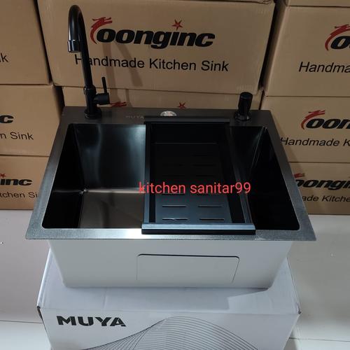 Jual kitchen sink MUYA 5243 black paket kran pipa hitam full set ...