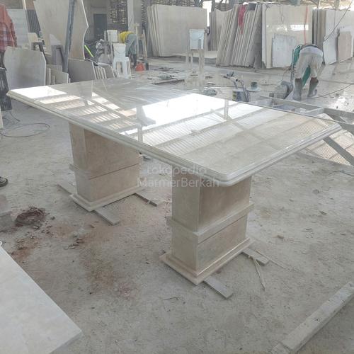 Jual Meja makan 2 kaki kotak kubus batu marmer putih krem bersih glossy ...