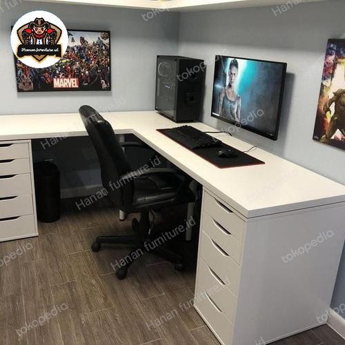 Jual meja gaming meja kerja komputer putih duco letter L - Kota ...