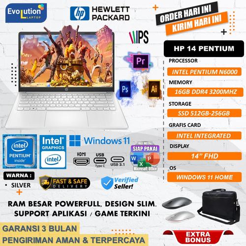 Jual Laptop Slim HP Pentium Silver N6000 Ram 16GB 512GB SSD 14 INCH FHD ...