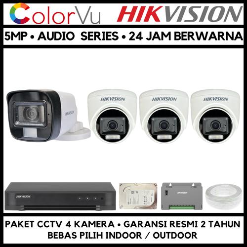Promo PAKET CCTV HIKVISION 5MP COLORVU COLORFUL 4 CHANEL 4 KAMERA - HDD 5TB AUDIO - Jakarta ...