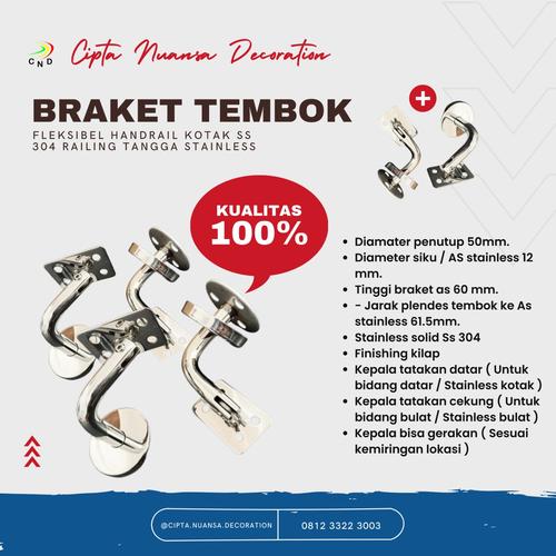 Jual Braket tembok fleksibel handrail bulat Ss 304 railing tangga ...