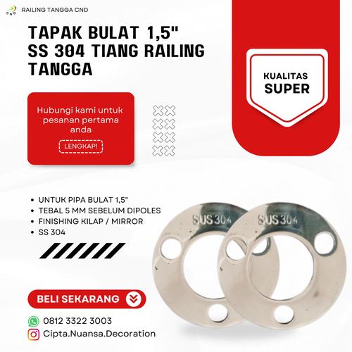 Jual Tapak baseplate plendes bulat 1.5" SS 304 tiang railing tangga ...