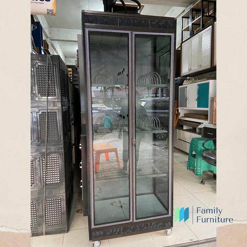 Jual Lemari Rak Piring Tempahan Aluminium 2 Pintu Kaca Hitam - Kota ...