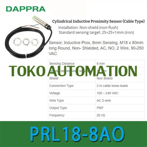 Jual PRL18-8AO M18 8mm 2 Wires AC NO inductive proximity sensor OF32 ...