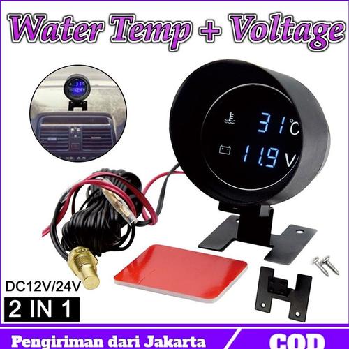 Jual siap Voltmeter LED Bulat 2 In 1 12V 24V Sensor Suhu Air Digital ...