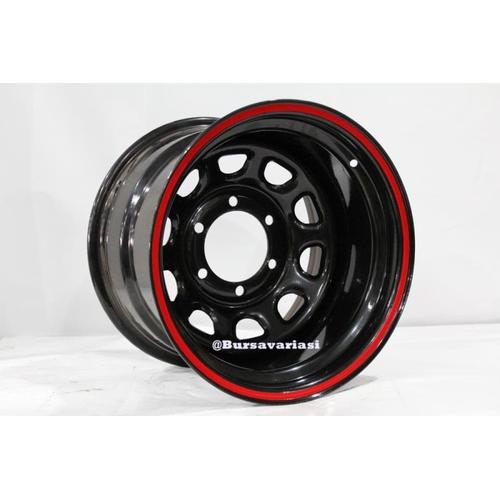 Jual Velg Daytona R15 6x139.7 lebar 10 inch Daytona Besi Black Lip Red ...