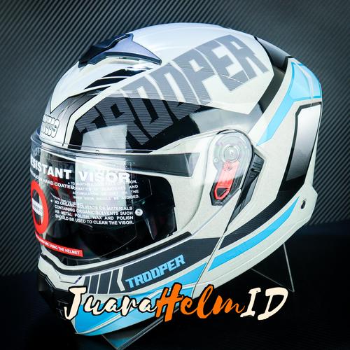 Promo STUDDS HELM TROOPER D1 MOTIF / GREY GLOSSY N1 / FULLFACE MODULAR ...