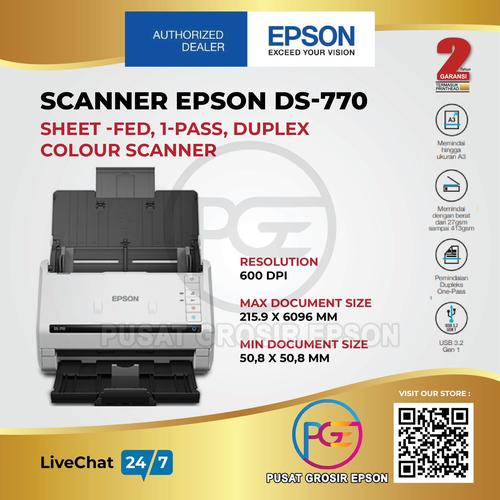Jual Scanner EPSON WorkForce DS-770 Color Document - Kota Tangerang ...