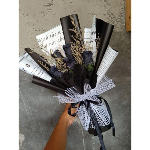 Jual buket bunga mawar hitam black rose bouquet artificial bunga palsu ...