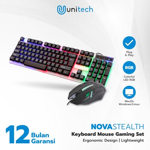 Promo Unitech Paket Gaming K518 Keyboard Mouse Gaming RGB LED Set ...