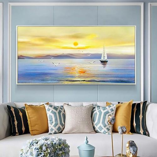 Jual lukisan sunset perahu layar modern art painting percantik dinding ...