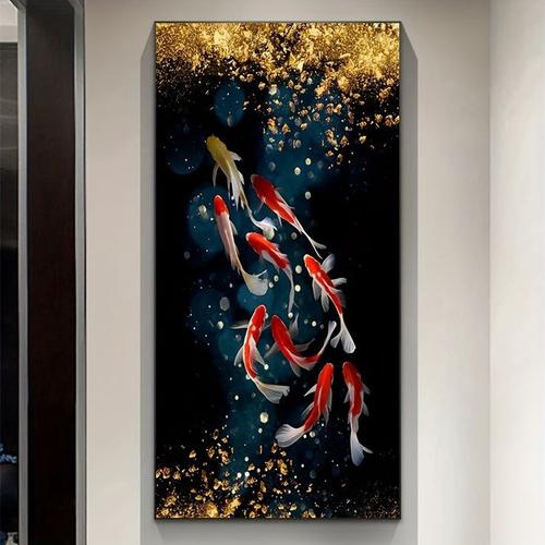 Jual Lukisan ikan koi modern texture gold fengshui gradasi black blue ...