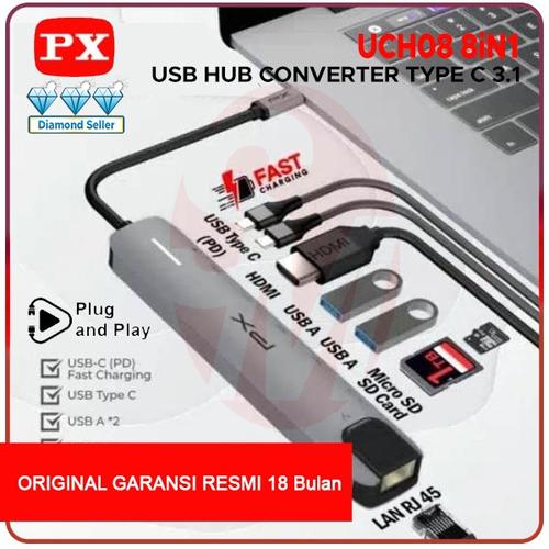 Jual USB Hub PX UCH08 Converter 8 in 1 Type C 3.1 to USB Type C 4K HDMI ...