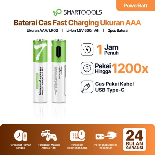 Jual Smartoools PowerBatt AAA 1.5V 2pcs Type-C USB Rechargeable Battery ...