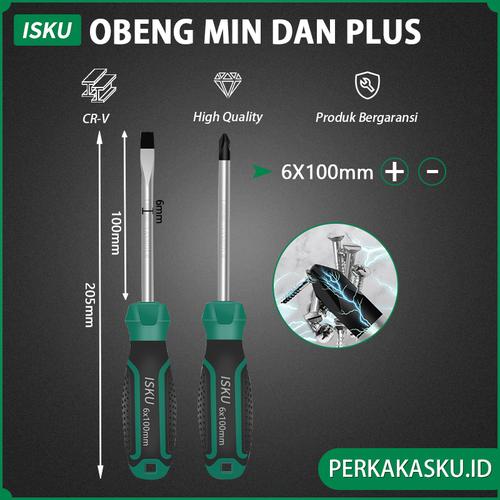 Promo ISKU Obeng Magnet Plus Minus Set 6*100mm Obeng Listrik Set ...