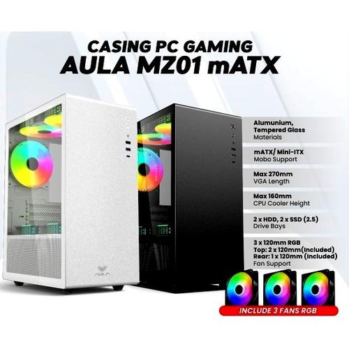 Jual CASING AULA GAMING MZ01 BLACK / WHITE INCLUDE 3 FAN RGB - Putih ...