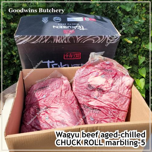 Promo Wagyu beef Tokusen CHUCK ROLL marbling 5 chilled aged 2pcs/ctn 10 ...
