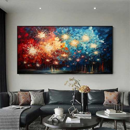 Jual lukisan kanvas kembang api cat timbul art painting hiasan dinding ...