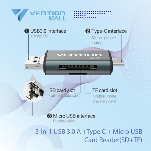 Jual Vention Card Reader Micro SD TF Card Micro USB A Type C Memory ...