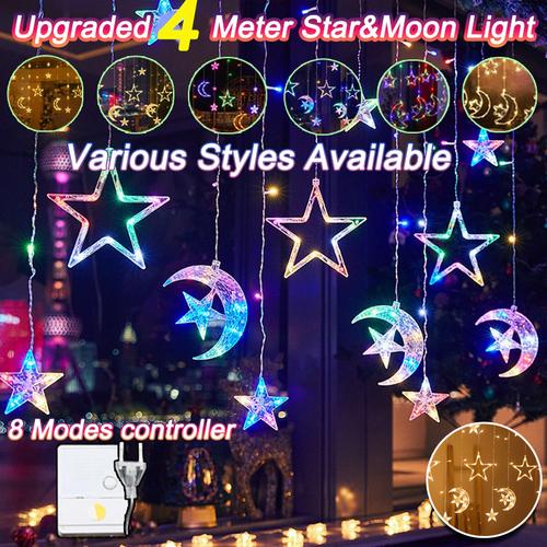 Promo Lampu Tirai LED Idul Fitri Bulan Bintang Dekorasi Hiasan Lampu ...