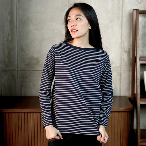 Promo MATSUDA Kaos Wanita T Shirt Stripe Katun Lengan Panjang Rory ...