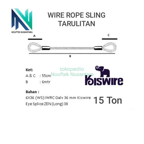 Jual wire rope sling 15 Ton 36mm x 6 meter 6x36 IWRC Kiswire eye splice ...
