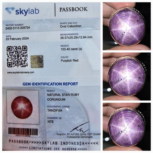Jual Batu Star Ruby No Heat Super Monster Size Sertifikat 103.42 crt ...