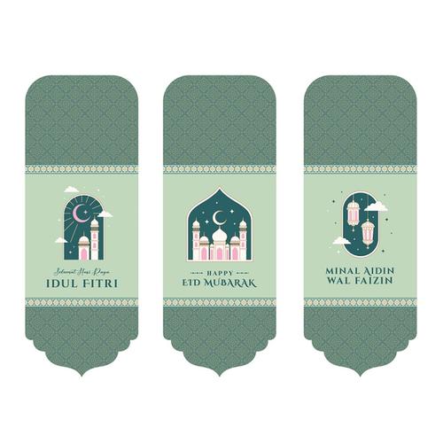 Jual Sticker Segel Toples Idul Fitri Stiker Persegi Panjang Hijau 3 Set ...