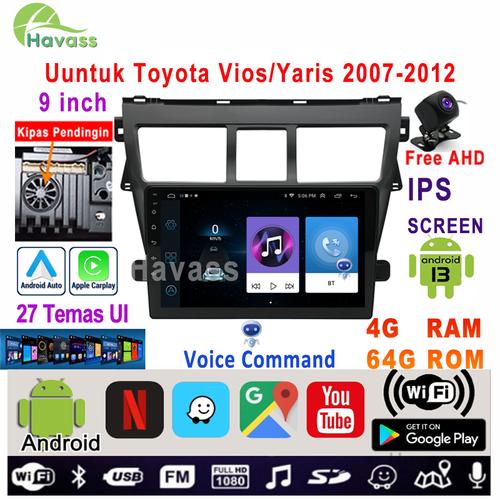 Jual 【Ada Kipas Pendingin】9 Inch 4G+64G Android 13 Head Unit Untuk Vios/Yaris 2007-2012 Termasuk ...