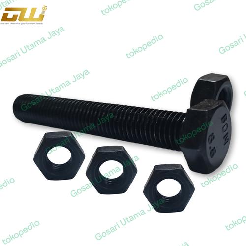 Jual Mur Baut Baja M12x150 / Hex Bolt + Nut Pitch 1,75 Kunci 19 / Grade ...