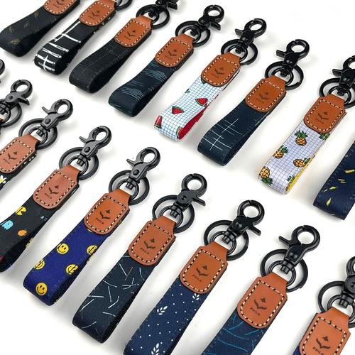 Promo Gantungan kunci kulit asli x kain motif snaphook keychain ...