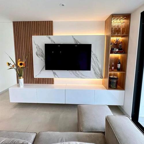 Jual backdrop tv minimalis/ backdrop tv gantung/ panel tv - Putih ...