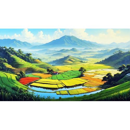 Jual Terbaru! Lukisan Pemandangan Alam dan Terasering Sawah yang Sangat ...