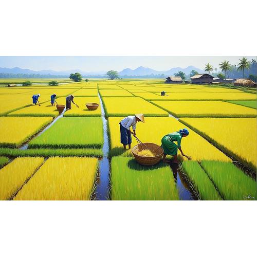 Jual Model Baru! Lukisan Panen Raya Padi dan Petani yang Sangat ...