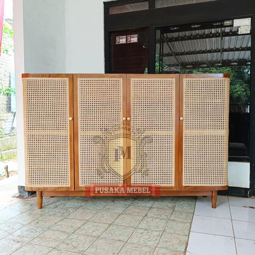 Jual lemari rak sepatu sendal susun rotan kayu jati, lemari rak ...