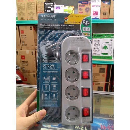Jual Stop Kontak Uticon ST-1482 SW 4 Soket Saklar Individual Kabel 1,5 ...