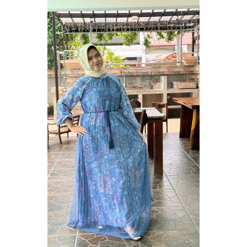 Jual Gamis Muslim Tile Motif Bunga / Baju Muslimah Warna Biru Tua ...