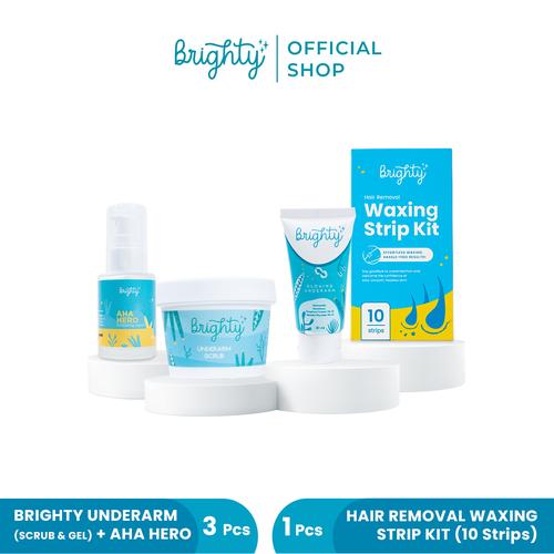 Promo BRIGHTY HAIR REMOVAL WAXING STRIP KIT X GLOWING GEL X SCRUB X AHA ...