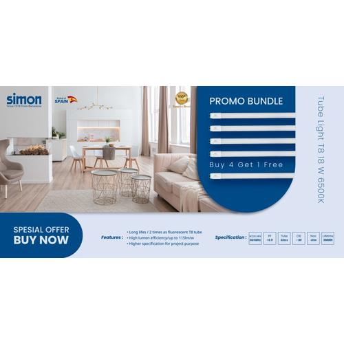 Jual BUNDLE 4 GET 1 - Simon LED T8 TL Tube 18W 6500K (Cool White ...