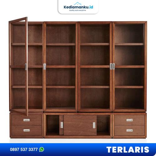 Jual Lemari Buku Rak - Minimalis Kayu Perpustakaan Kaca Mewah Tertutup ...