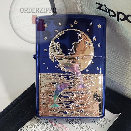 Jual Zippo Original Moon Dolphin Silver and Blue Japan - Jakarta ...