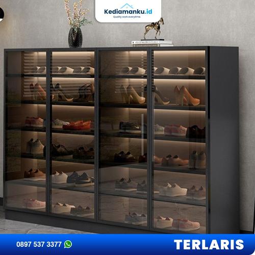 Jual Lemari Sepatu Rak - Etalase Aluminium Lampu Led Geser Mewah Kaca ...