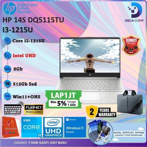 Promo HP 14 DQ5115TU i3 1215U 8GB 512SSD W11+OHS 14.0FHD IPS SLV ...