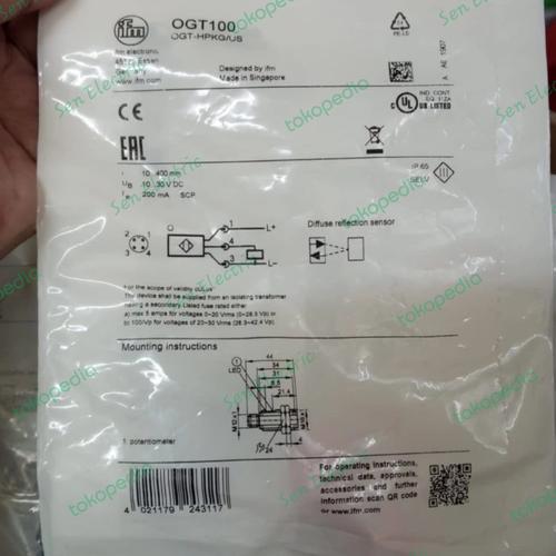 Jual Diffuse Reflection sensor OGT100 OGT-HPKG/US IFM ELECTRONIC ...