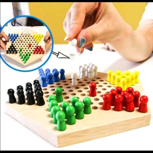 Promo Permainan Halma papan kayu hexagonal chessboard game mainan ...